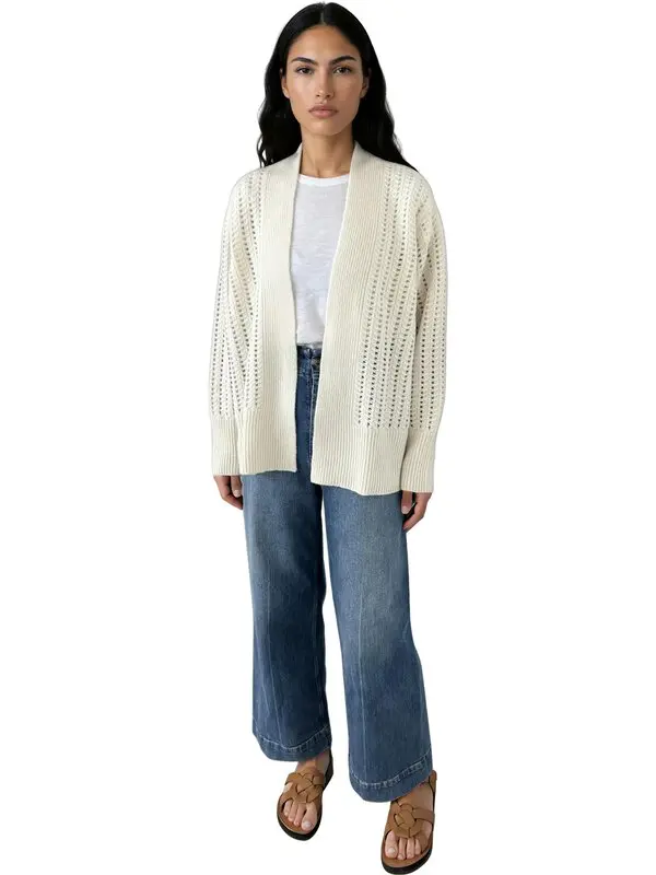 LOOP CASHMERE V-neck Pointelle Cardigan - White
