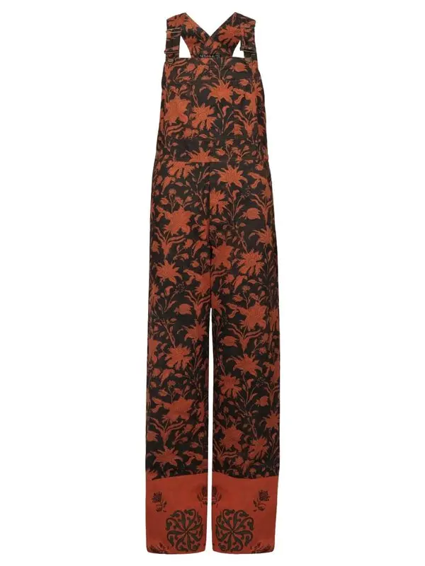 NESAVAALI Printed Cotton Dungaree Dress - Brown