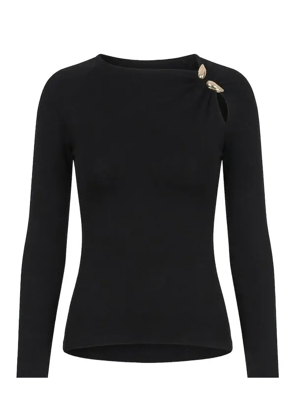 MONLICIA Long Sleeve Stretch Top With Gold Detail - Black
