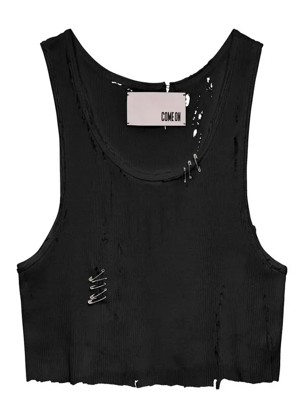 COME ON Hell Ribbed Tank Top - Black