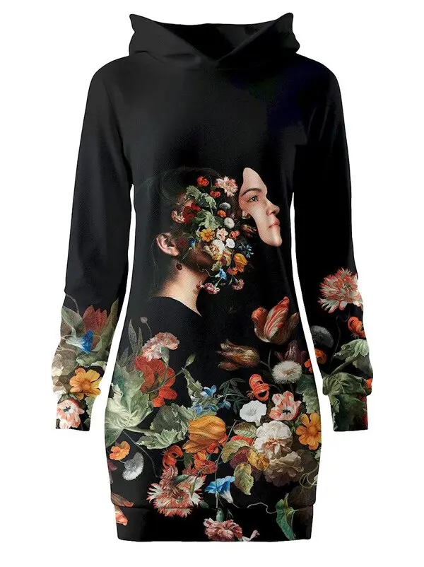 ALOHA FROM DEER Oversized Hoodie Dress - Black/brown/green