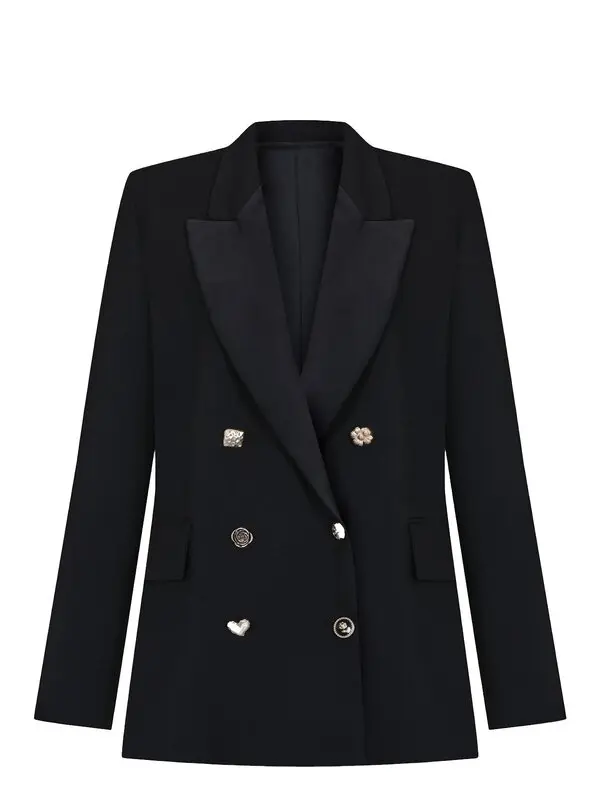 MAVLO Tailored Double-breasted Blazer With Satin Lining - Black