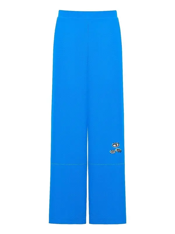 KING NAKED Wide-leg Pants With Embroidery - Blue
