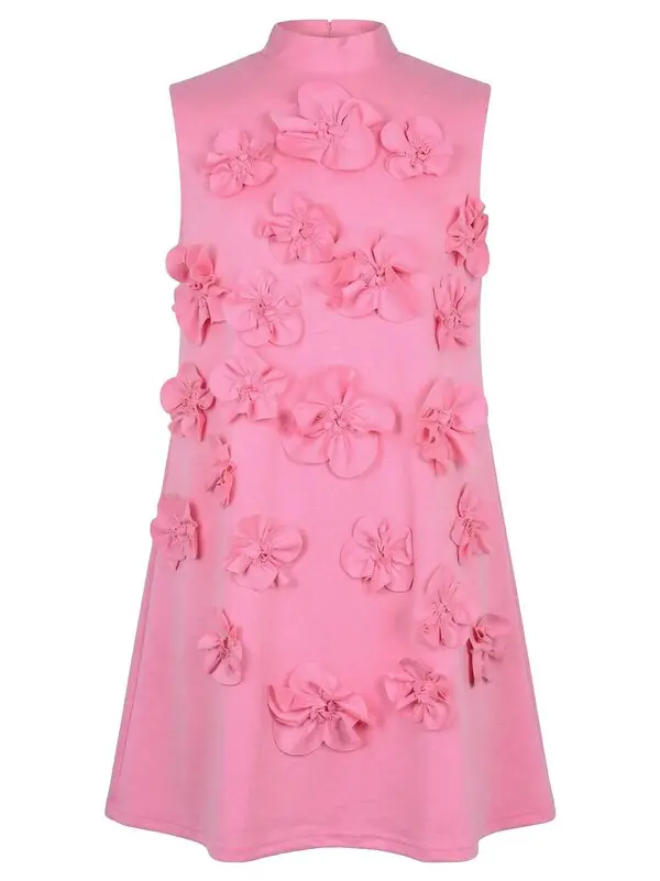 MODENAIRE Floral Appliqué Mini Dress - Pink