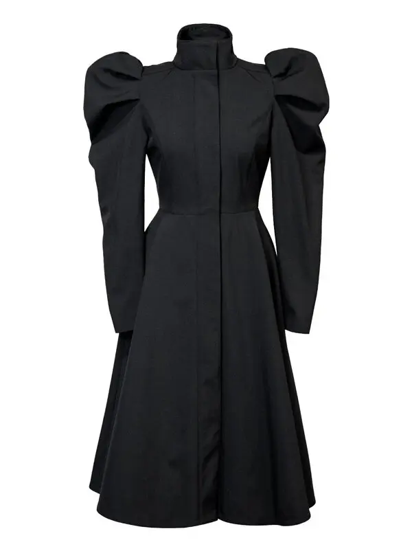 RAINSISTERS Balloon-sleeve Trench Coat - Black