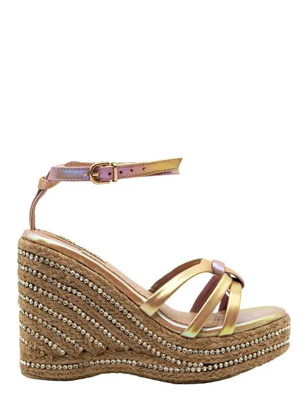 RETTROSE Hand Embellished Wedge Shoes - Brown