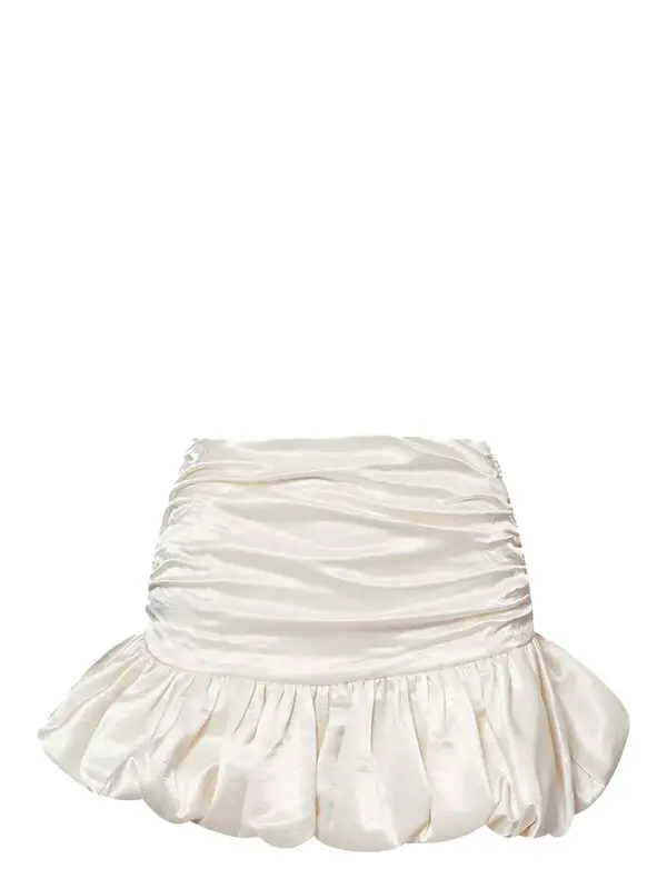 AMY LYNN Bella Satin Puffball Mini Skirt - White