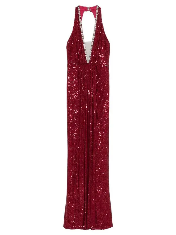 NISSA Sequin Halterneck Maxi Dress - Red