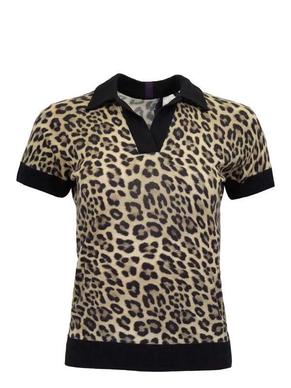 LORDS OF HARLECH Jessica Leopard Merino Silk Cashmere Polo - Brown