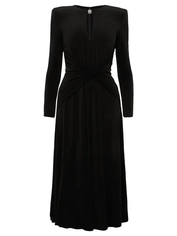 NISSA Crystal-embellished Midi Dress - Black
