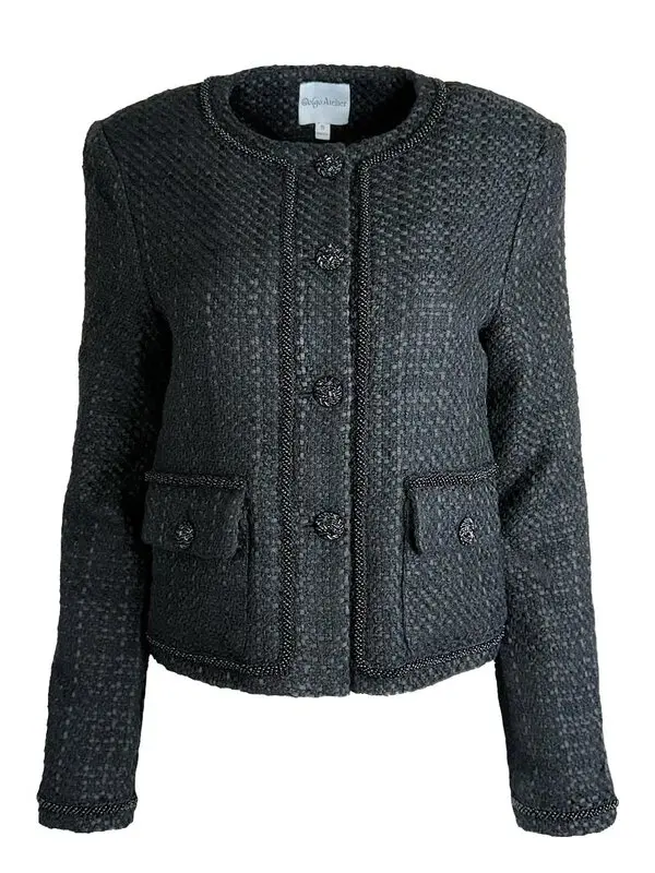 SOLGO ATELIER Pogonia Tweed Bouclé Cropped Jacket - Black
