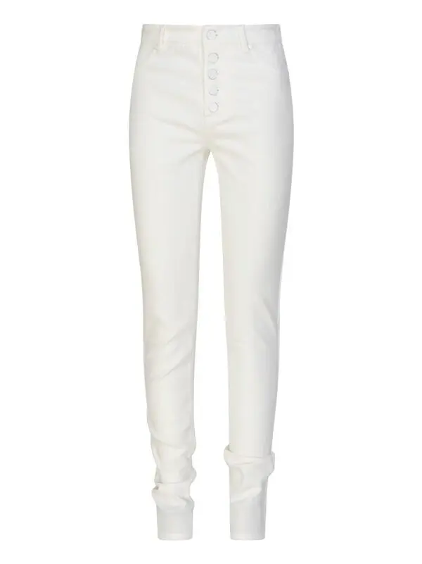 CIRCULAR PATH Button Fly Skinny Jeans - White