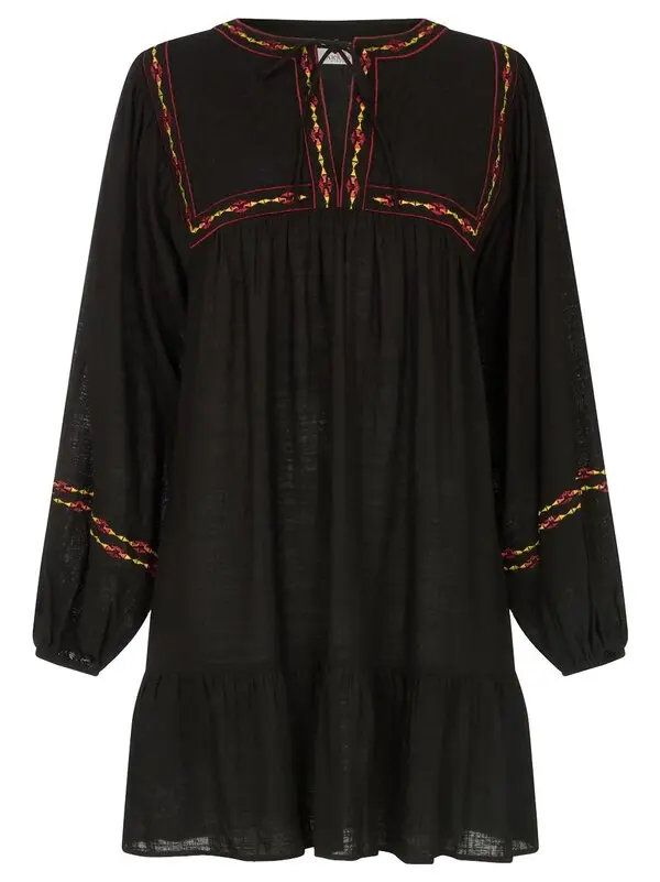 RAFFYA Embroidered Mini Dress - Black