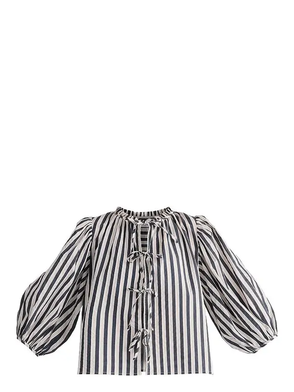 PAISIE Tie-front Striped Blouse - Black