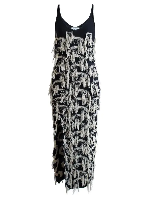 CCY CURRENCY Cotton Fringe Midi Dress - Black