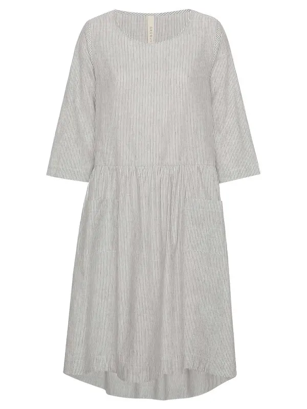 GROBUND Striped Cotton-linen Nuka Dress - Grey