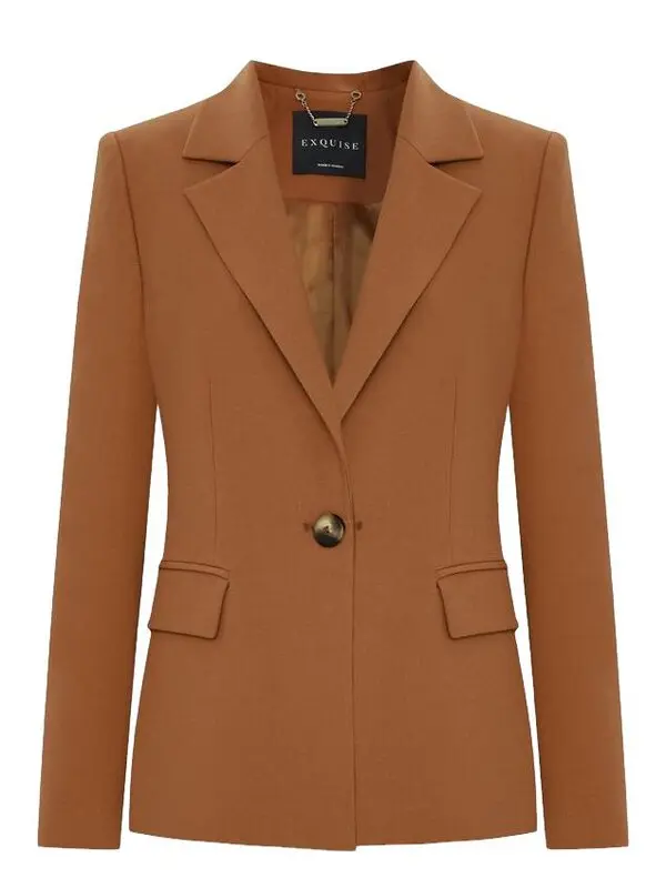 EXQUISE Slim Fit Wrap Front Blazer Jacket - Brown