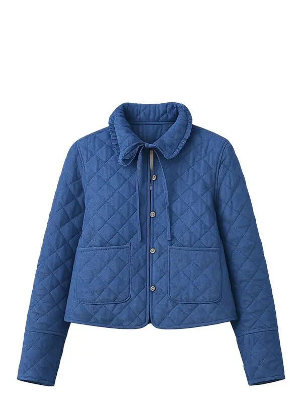 YUMI Chambray Quilted Jacket - Blue