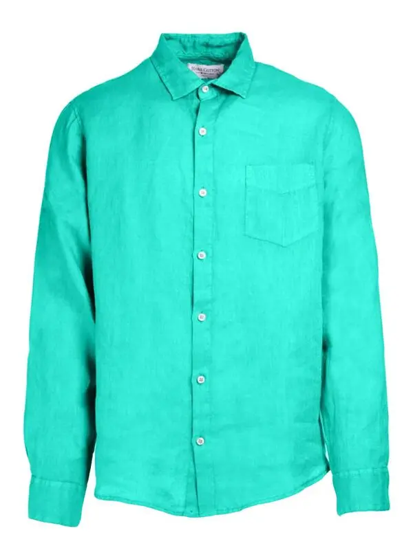 Haris Cotton Long Sleeved Front Pocket Linen Shirt Island - Green