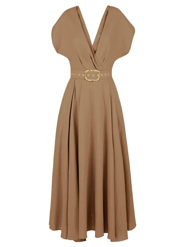 ALINA CERNATESCU Ischia Linen Midi Dress - Brown