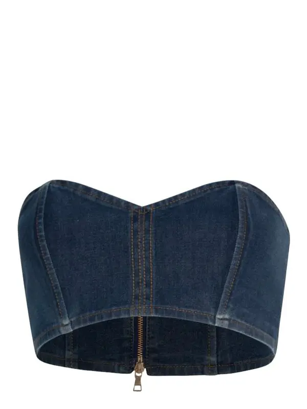 CIRCULAR PATH Strapless Denim Crop Top - Blue