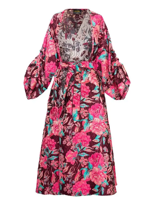 BYVINNIK Parisian Floral Jacquard Coat - Blue/pink