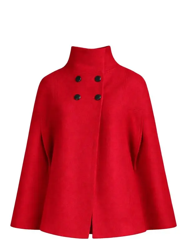 NIKKA PLACE Wool Cape Coat With Buttons And High Neck - Red