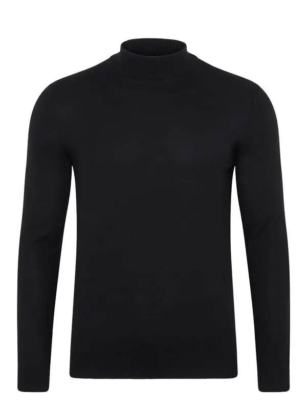 PAUL JAMES KNITWEAR Extra Fine Merino Wool Mock Turtleneck Jumper - Black