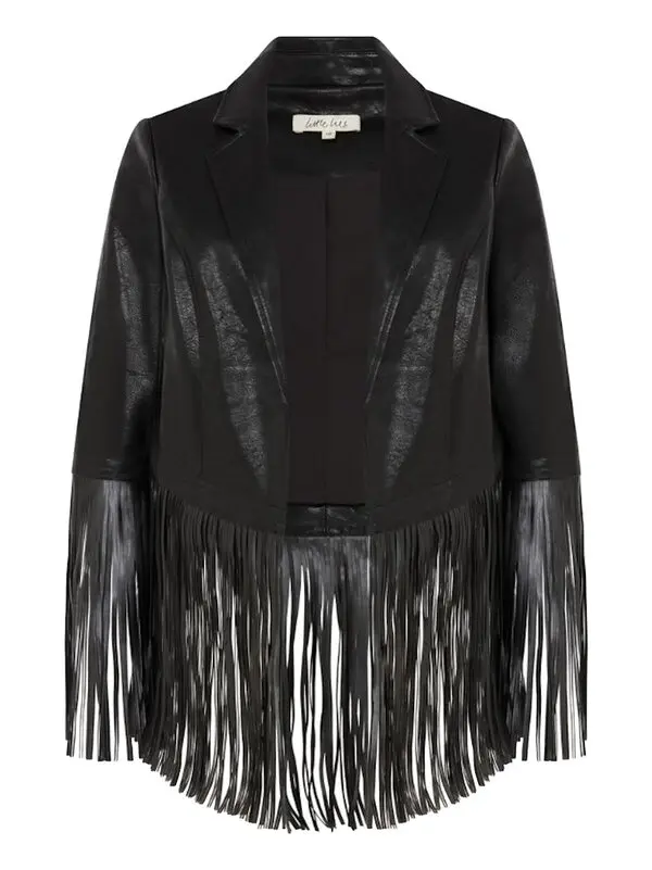 LITTLE LIES Jagger Fringed Faux Leather Jacket - Black