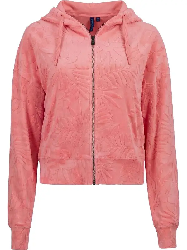 LORDS OF HARLECH Fiona Cropped Terry Toweling Zip Hoodie - Pink