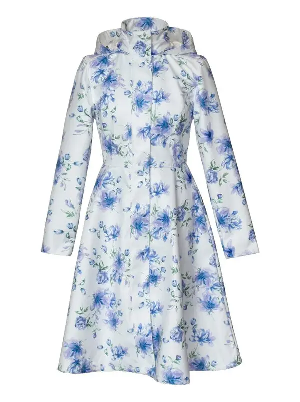 RAINSISTERS Floral Print Knee-length Coat - White/blue