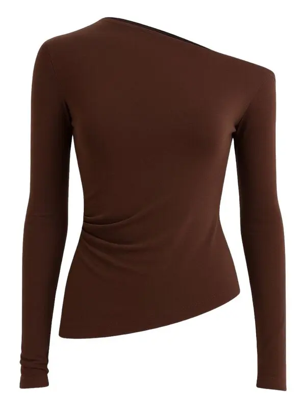 MONLICIA Aura One-shoulder Draped Top - Brown