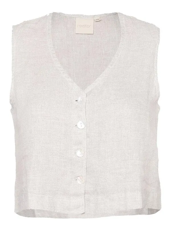 REISTOR Cropped Linen Vest Top - White