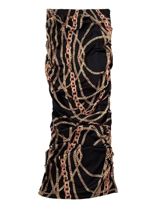 CIRCULAR PATH Ruched Skirt With Chain Print - Black/gold