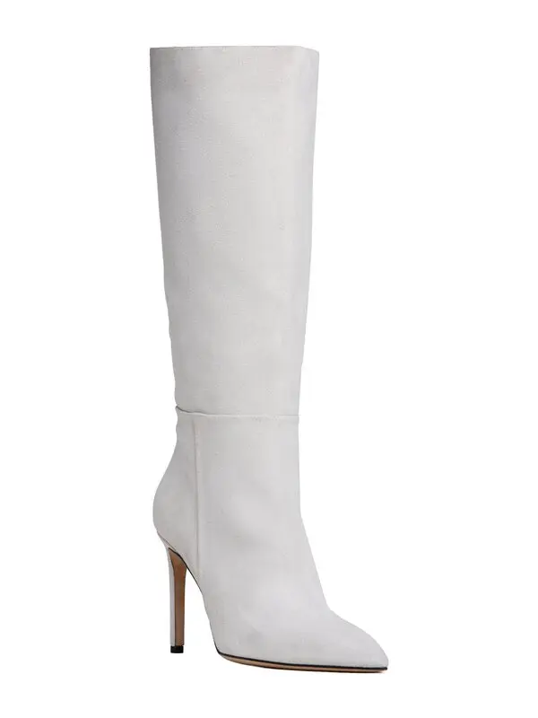 BEAUTIISOLES BY ROBYN SHREIBER Yara Suede Knee High Stiletto Boots - White