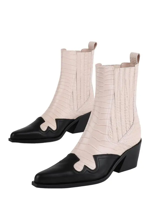 Intentionally Blank Houston Croc Embossed Western Boots - Black/white
