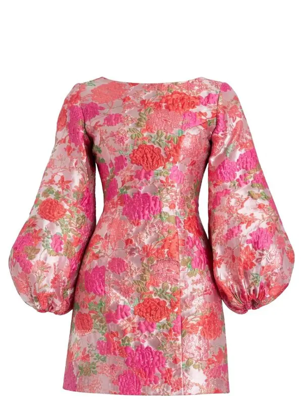 Mac Duggal Brocade Balloon Sleeve Mini Dress - Pink