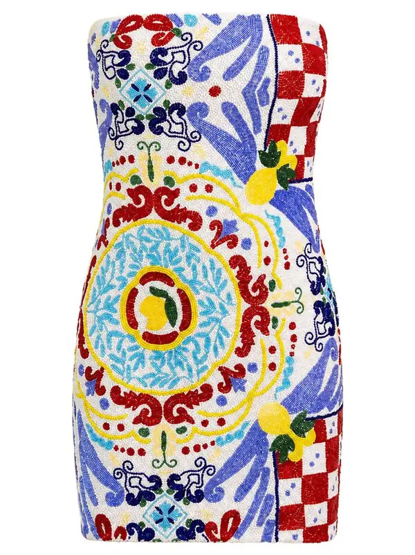 SELF-ADORE White / Red Limoncello Hand-beaded Embellished Mini Dress- Red - White/red
