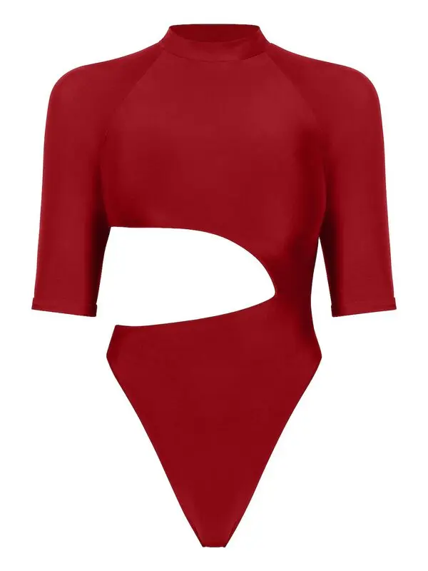 MODA GLAM Side Cut Out Bodysuit - Red
