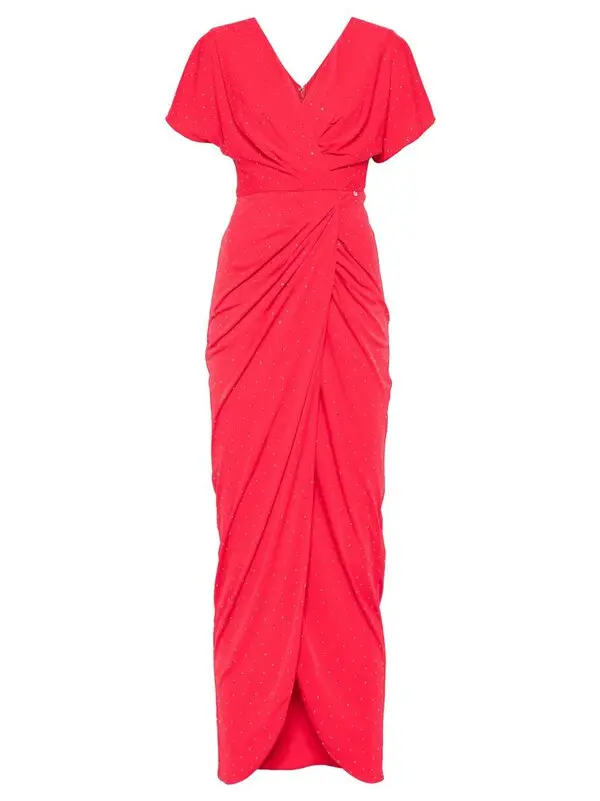 NISSA Rhinestone-embellished Wrapped Dress - Red