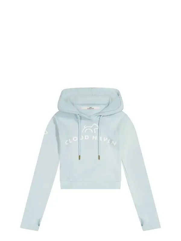 CLOUD HAVEN Logo Fleece Crop Hoodie - Blue