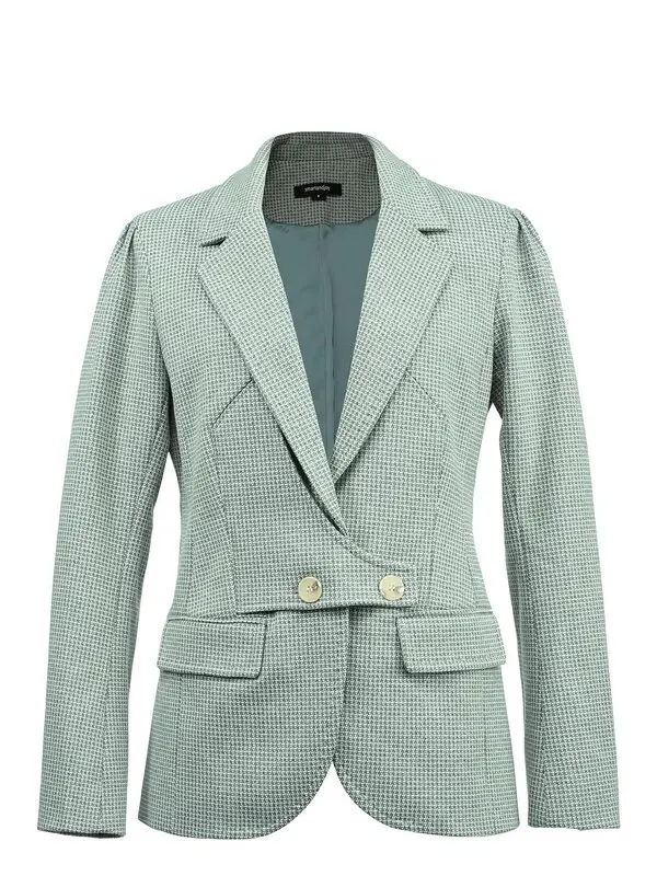SMART AND JOY Micro Houndstooth Double-breasted Blazer - Green