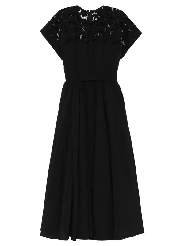 NISSA Lace-panel Midi Dress - Black