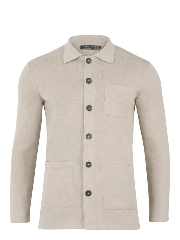 PAUL JAMES KNITWEAR Midweight Cotton Benjamin Work Shirt Fawn - Brown