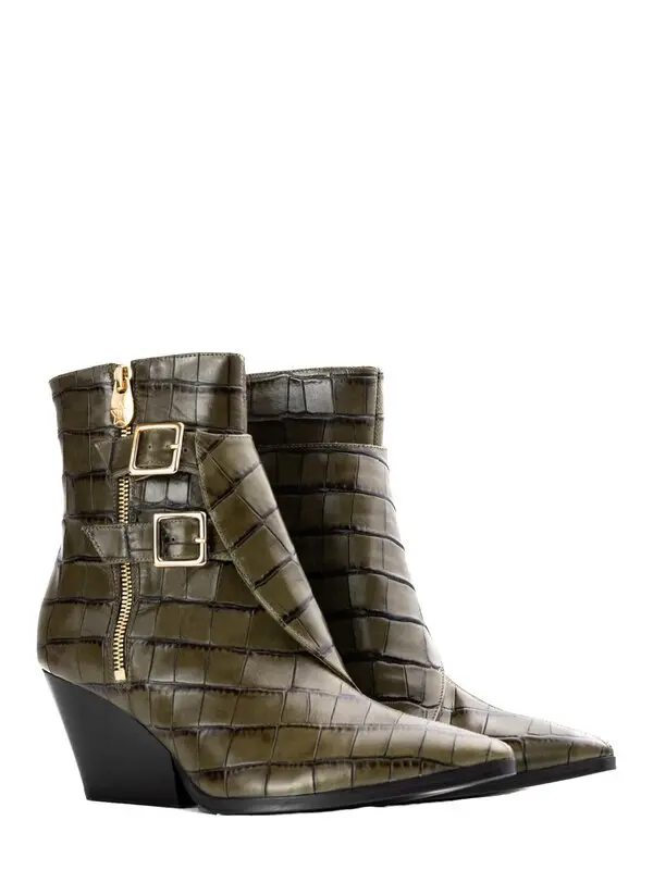 ROSAMUND MUIR LONDON Beatrix Crocodile Print Ankle Boots - Green
