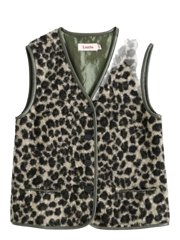 LOUCHE Animal Print Boucle Gilet - Green
