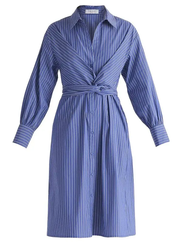 PAISIE Striped Shirt Dress With Tie Waist Belt - Blue/white