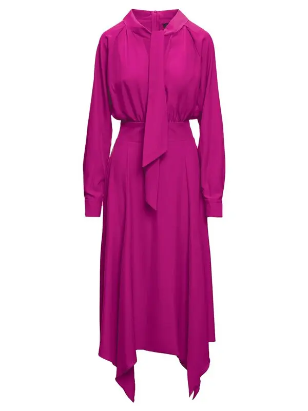 BLUZAT Midi Dress With Scarf - Pink