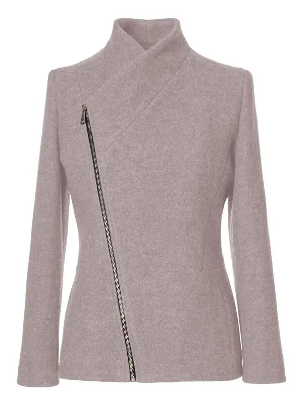 JANA COSHÈ Wool Jacket With Asymmetric Zip - Pink