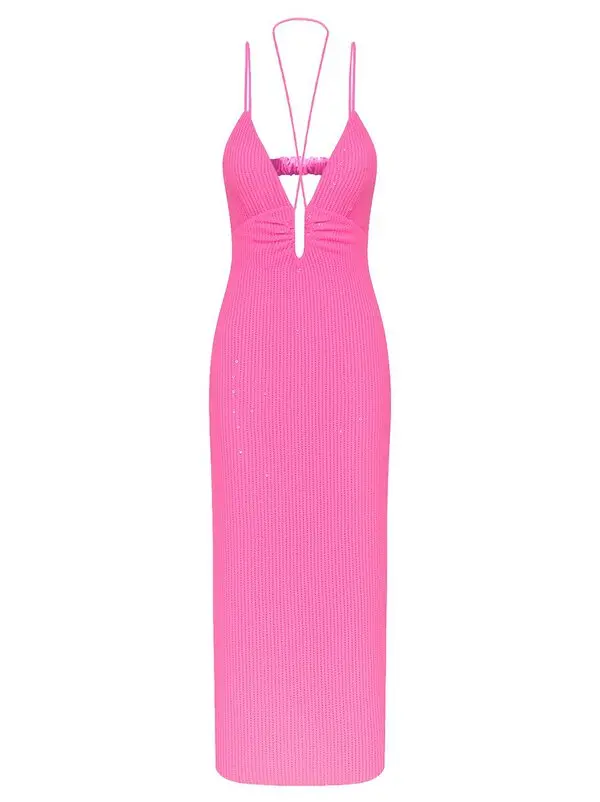 NISSA Open-back Sequin Midi Dress - Pink